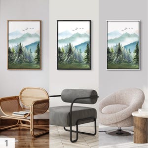 Framed Mountain Forest Wall Art Set of 3, Watercolor Pine Tree ...