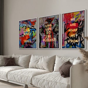 Framed Canvas Wall Art Graffiti Poster, Motivational Wall Art, Neon ...