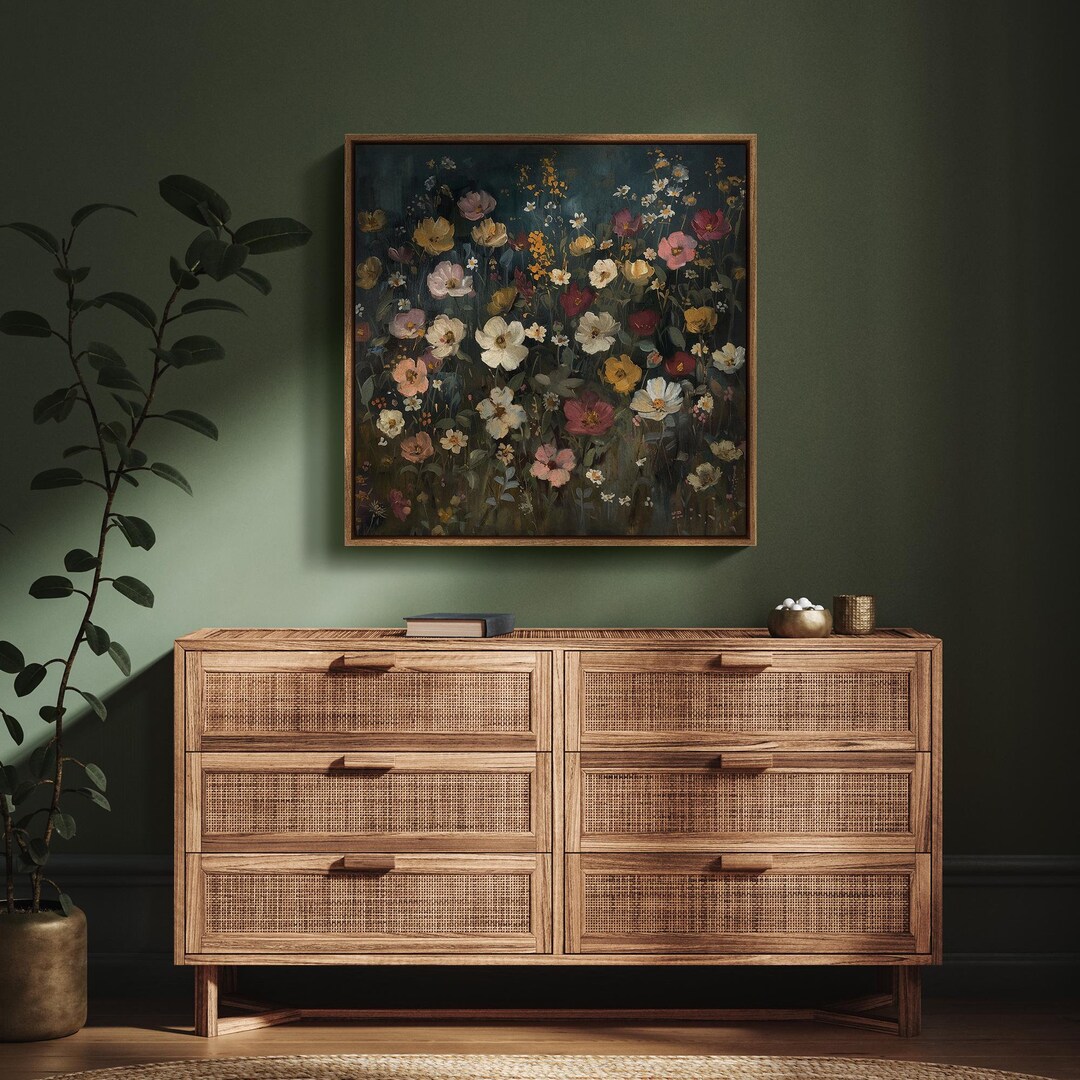 Framed Canvas Wall Art Prints Abstract Black Moody Floral Print ...