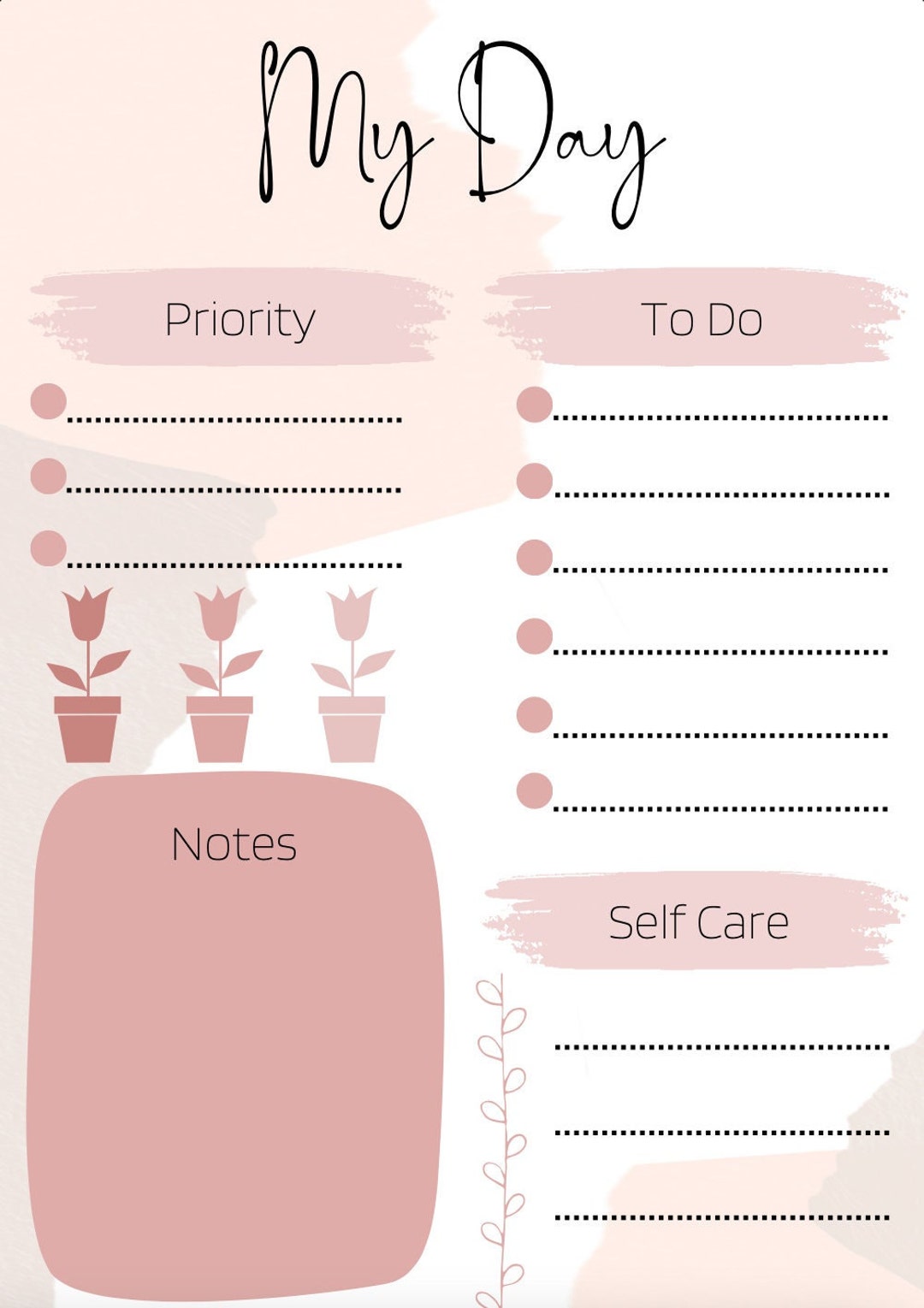 Daily Planner Template Routine Planner My Day Self Care Planner to Do ...
