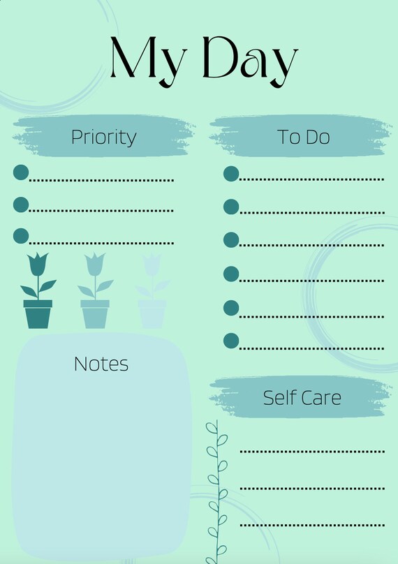 Daily Planner Template Routine Planner My Day Self Care - Etsy