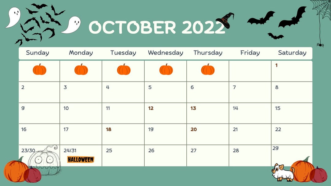 Monthly October Halloween Calendar - Etsy