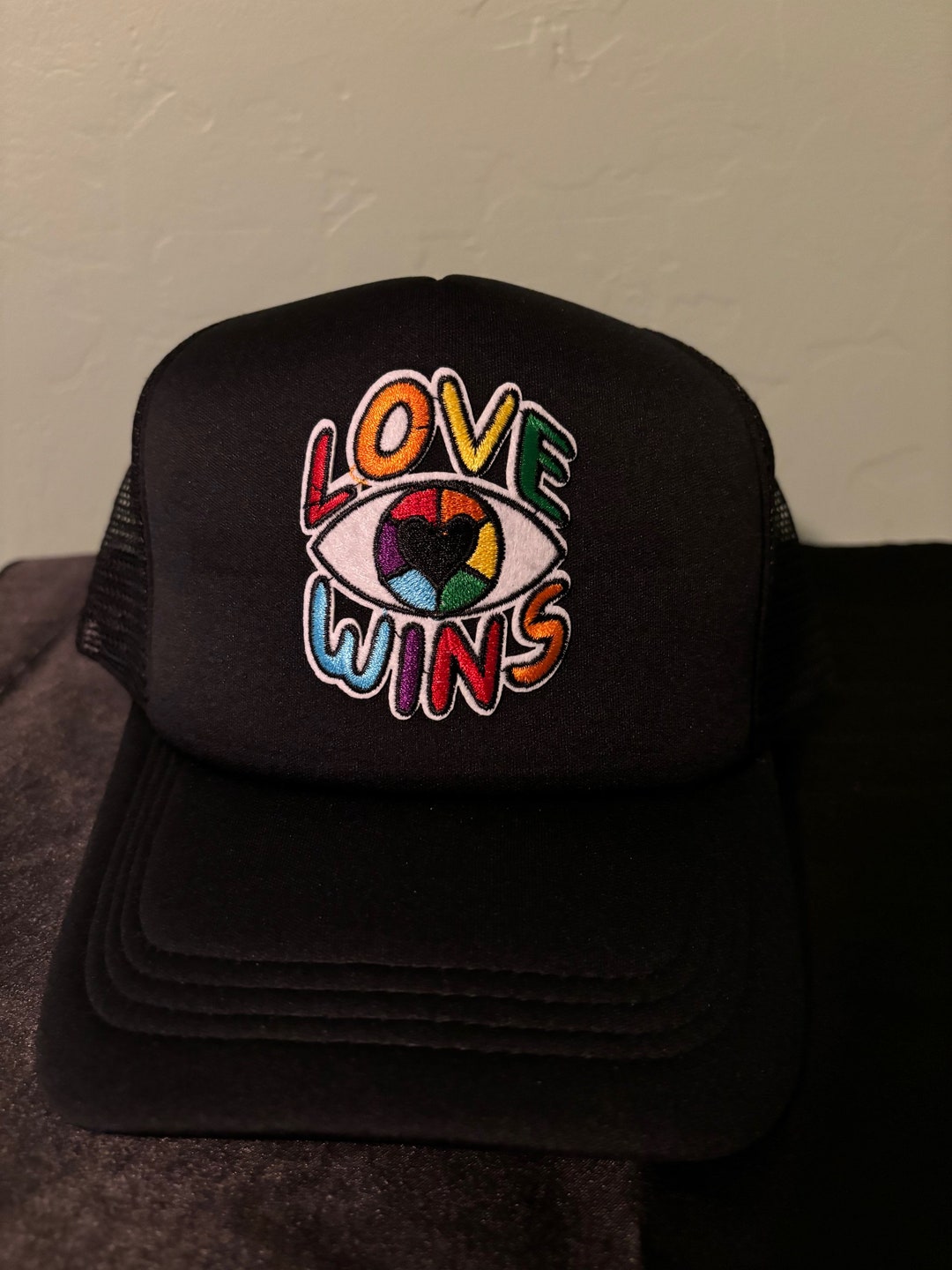 Rainbow Love Wins Eye - Trucker Snapback Pride Patch on Black Hat - Etsy