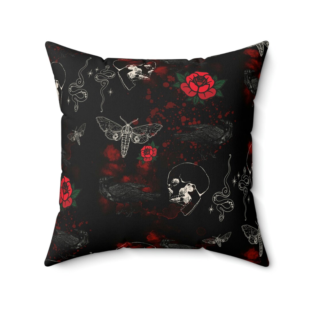 Gothic Skull Square Pillow, Goth Decorative Pillow, Witchy Decorative ...