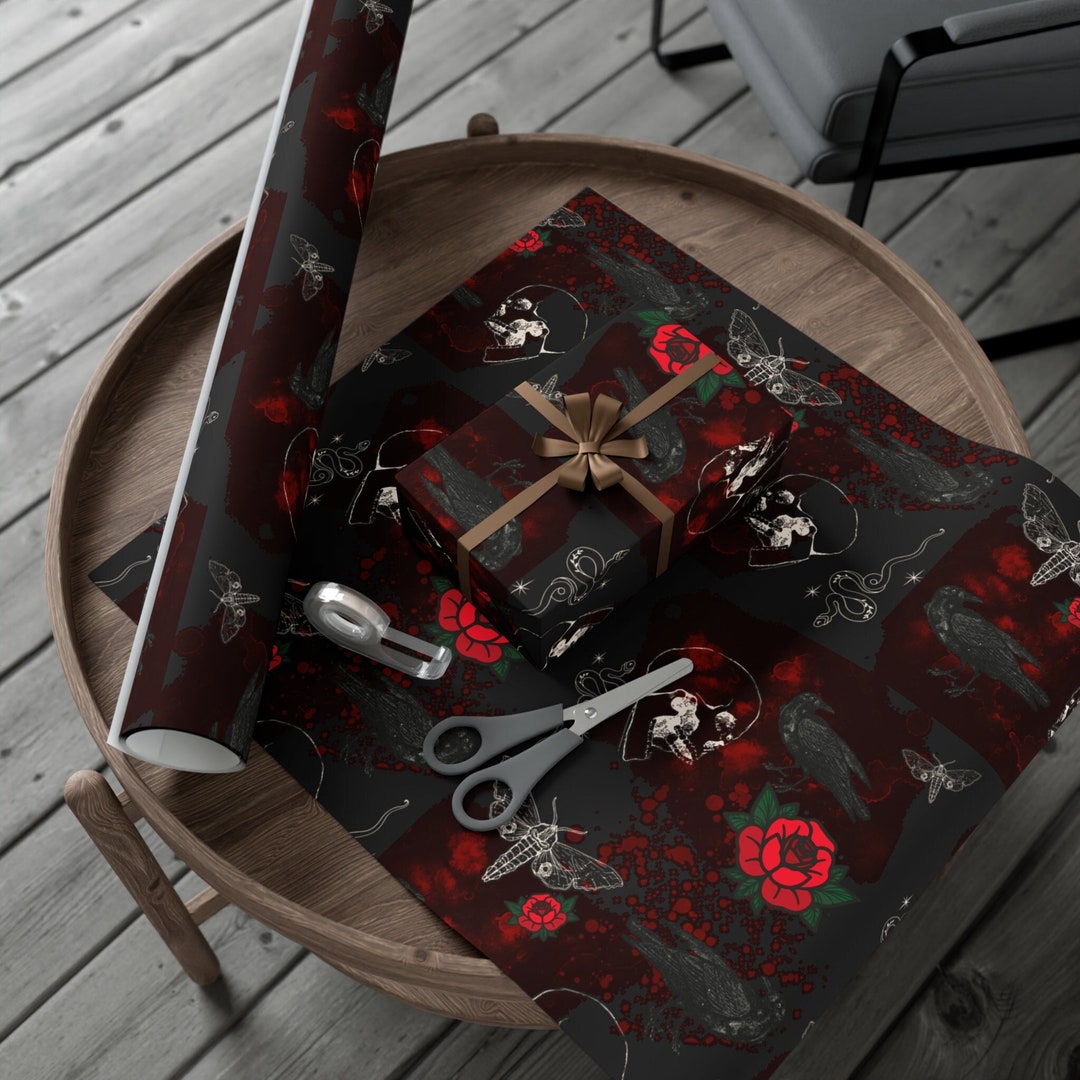 Gothmas Gift Wrap, Skull Wrapping Paper, Dark Gothic Christmas Wrap ...
