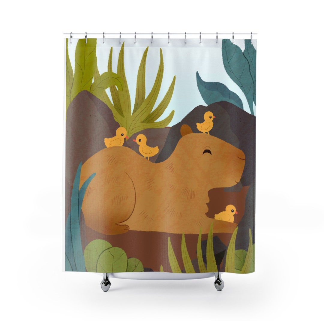 Relaxing Capybara Shower Curtain Capybara With Baby Ducks - Etsy