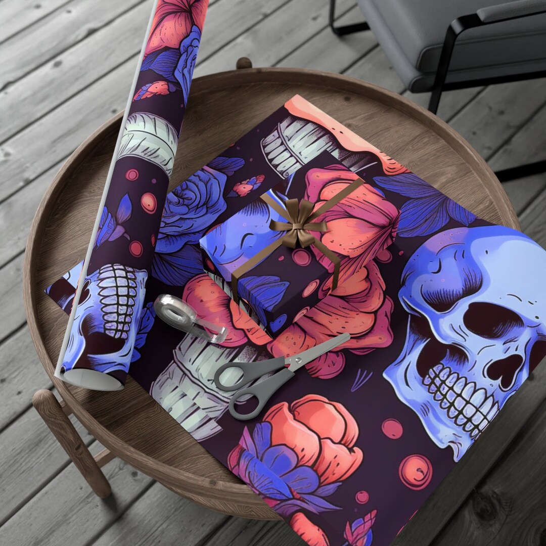Goth Skull Wrapping Paper, Modern Goth Wrapping Paper, Spooky Gift Wrap ...