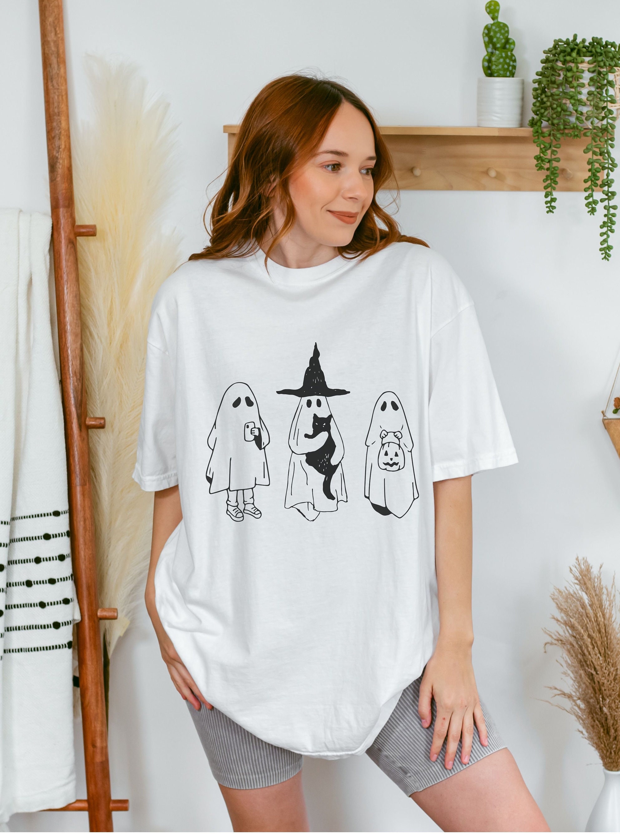 Trick Or Treating Ghosts T-shirt, Cute Ghost Shirt For Spooky Season, Ghost With Cat Tshirt ...