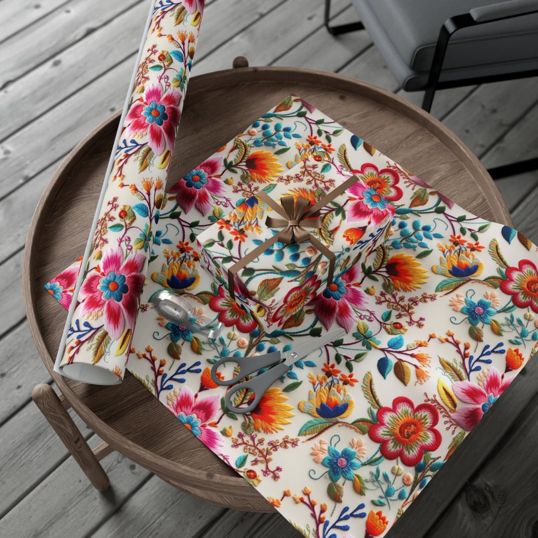 Embroidery Flower Design Gift Wrap, Floral Gift Wrapping Paper for ...