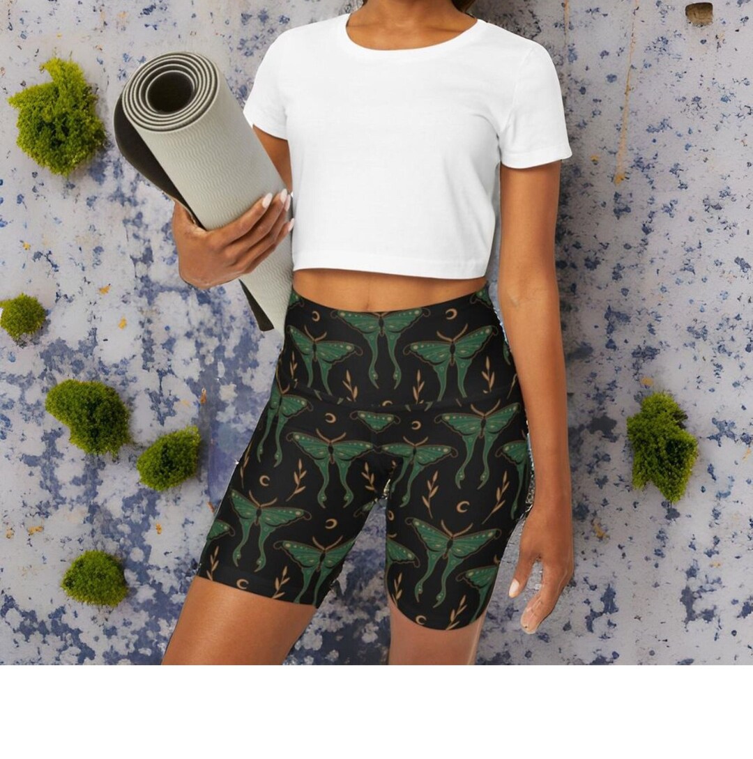 Luna Moth High Waisted Yoga Shorts, Witchy Workout Clothes, Goth ...