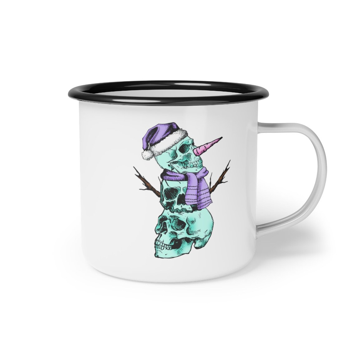 Skull Snowman Enamel Camp Cup, Pastel Goth Skull Snowman Mug, Snowman ...