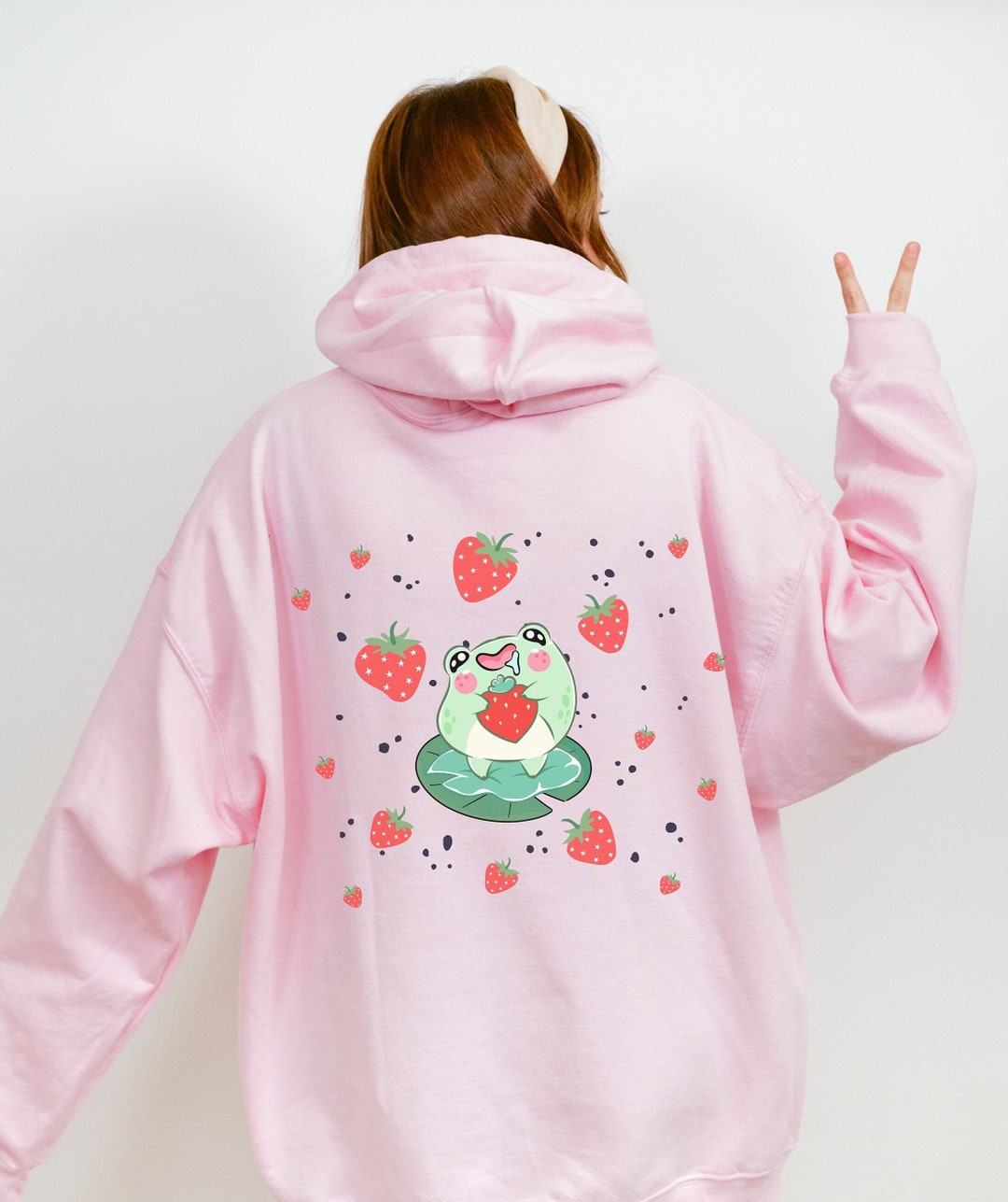 Kawaii Strawberry Frog Hoodie Kawaii Frog Hoodie Strawberry Etsy