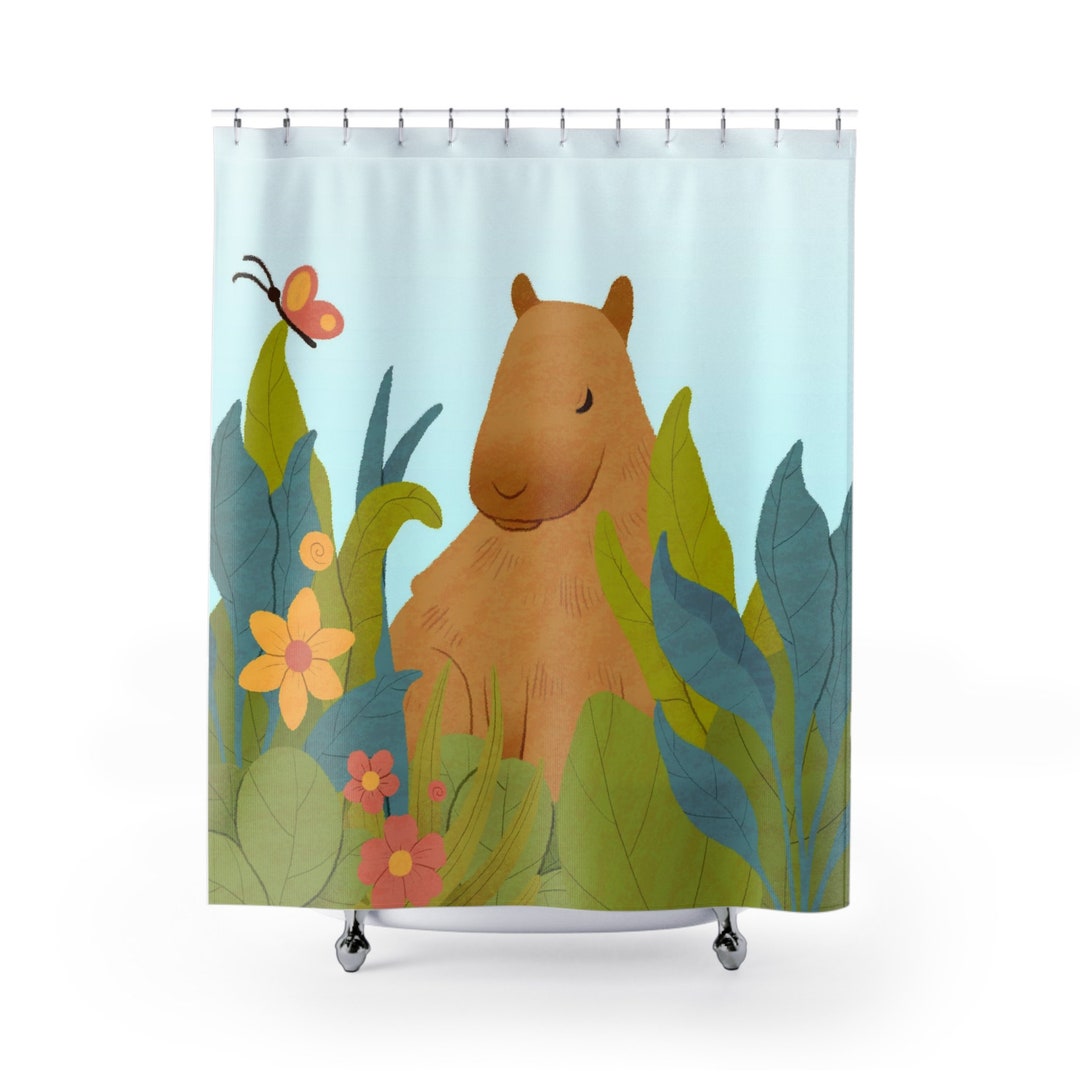 Relaxing Capybara Shower Curtain, Capybara Lover Shower Curtain, Gift ...