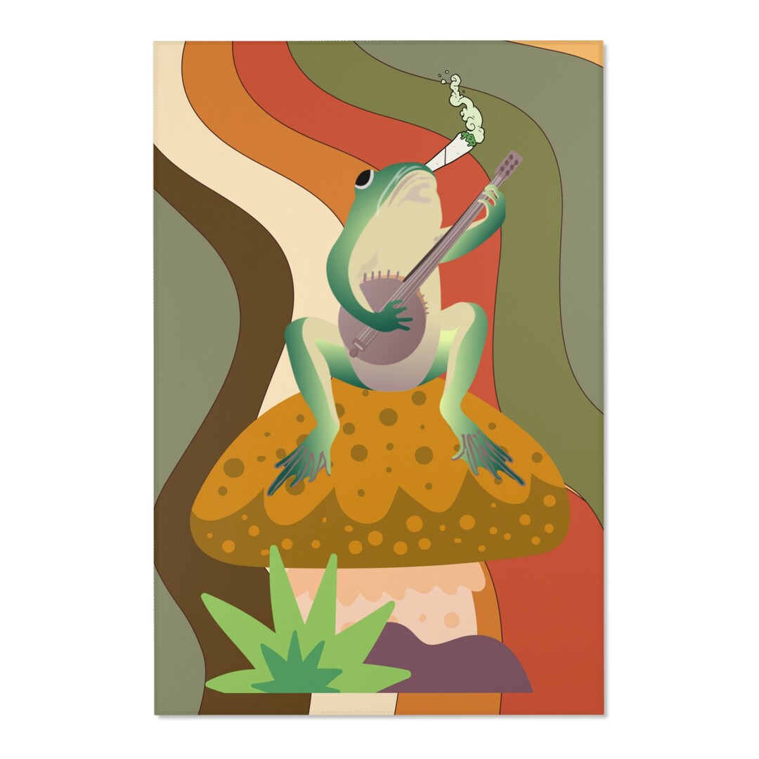 Smoking Frog Area Rugs, Mushroom Frog Rug, Frog Playing the Banjo Rug ...