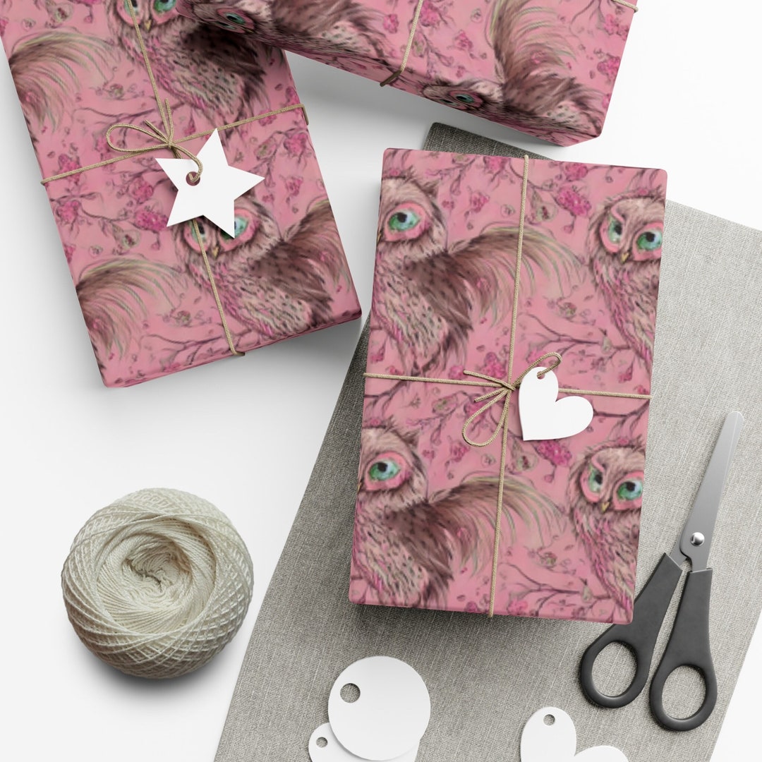 Vintage Design Pink Owl Wrapping Paper, Beautiful Owl Wrapping Paper ...