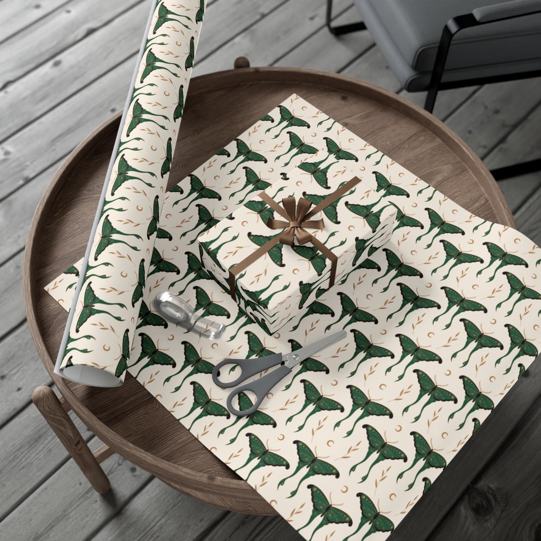 Luna Moth Wrapping Paper, Green Moth Gift Wrap, Bug Wrapping Paper, Eco ...