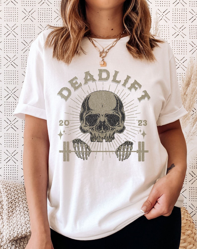 Deadlift Tshirt, Skull Fitness Shirt, Barbell Workout Shirt ...