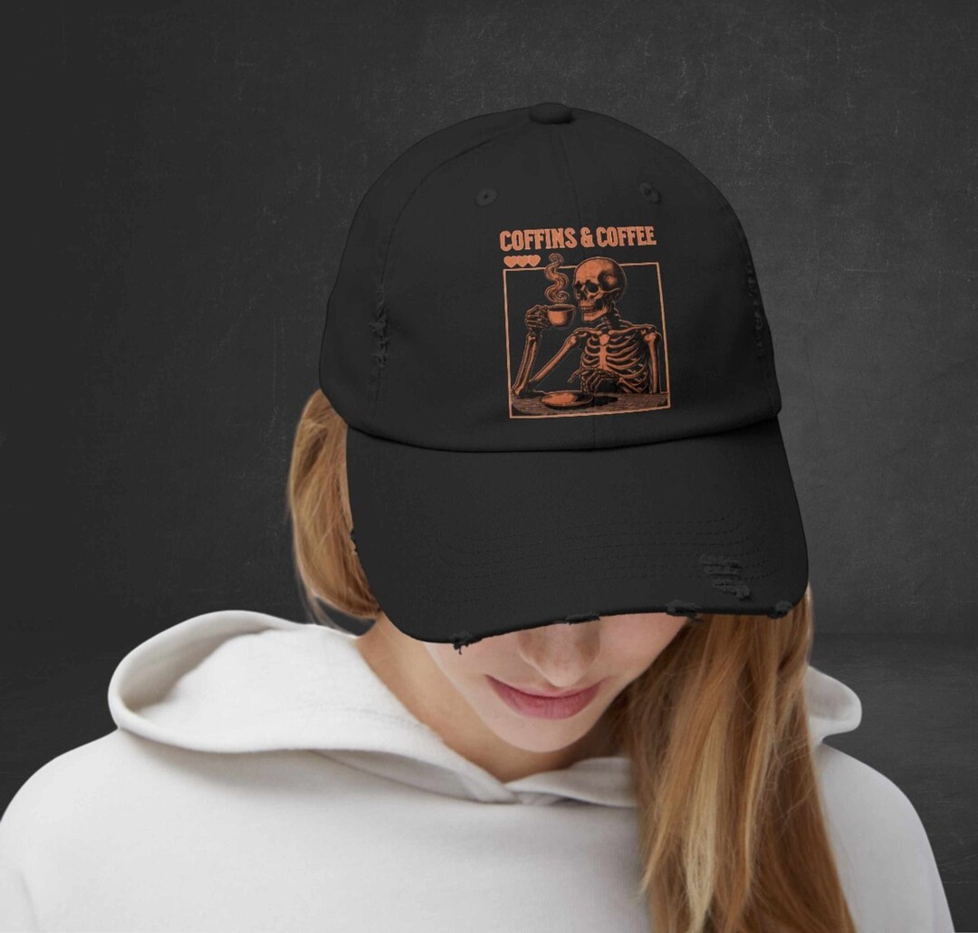 Coffins & Coffee Unisex Distressed Cap, Mortician Gift, Skeleton Lover ...