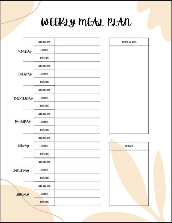 Meal Planner Printable To-do List Shopping List Personal - Etsy