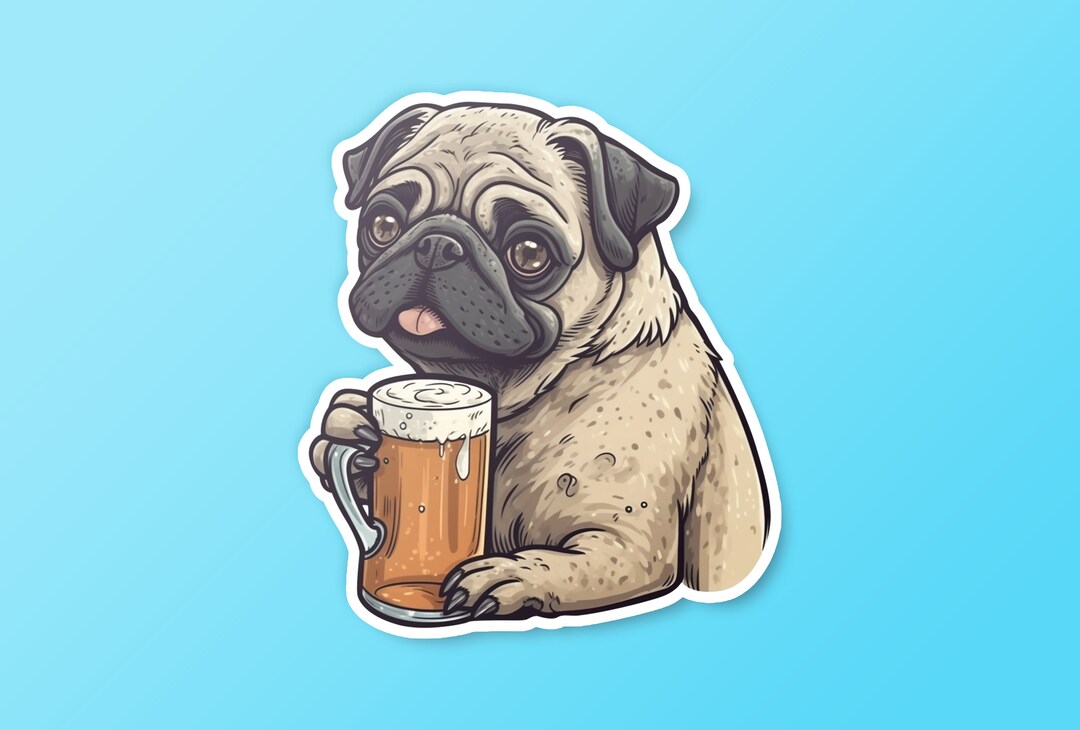 Pug Beer Drinking Sticker - Funny Dog Decal - Etsy