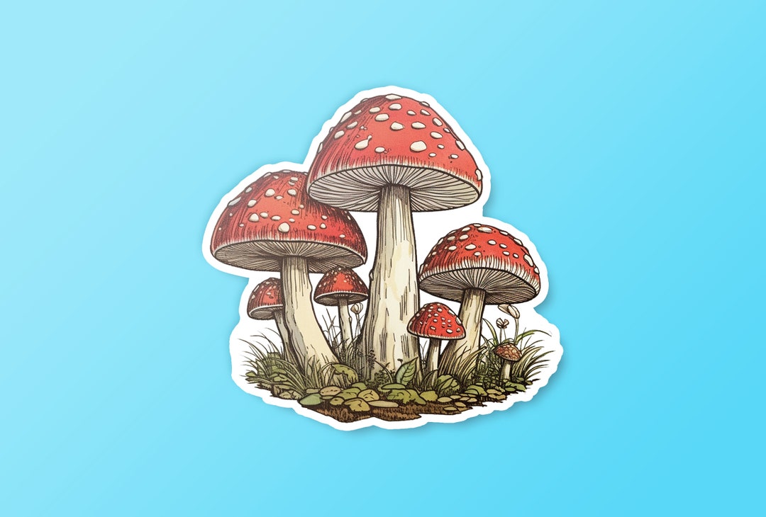 Cottagecore Red Mushrooms Sticker - Etsy