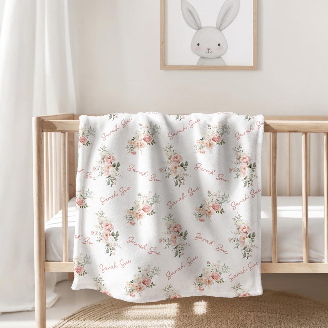 Personalized Vintage Flower Baby Blanket, Flower Blanket With Name ...