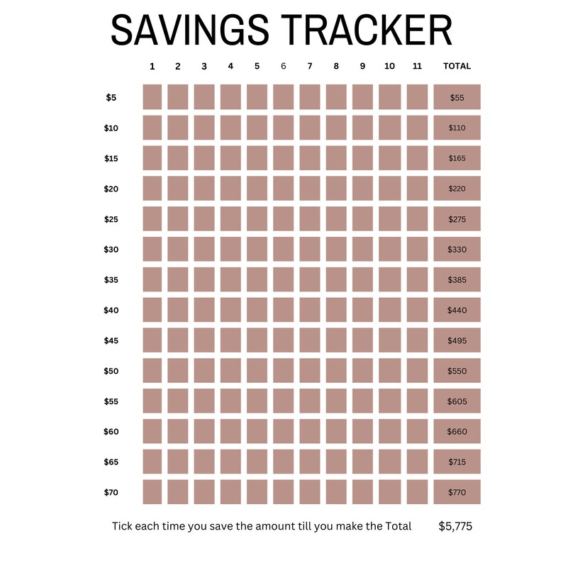 Savings Tracker printable 8.5x11 - Etsy