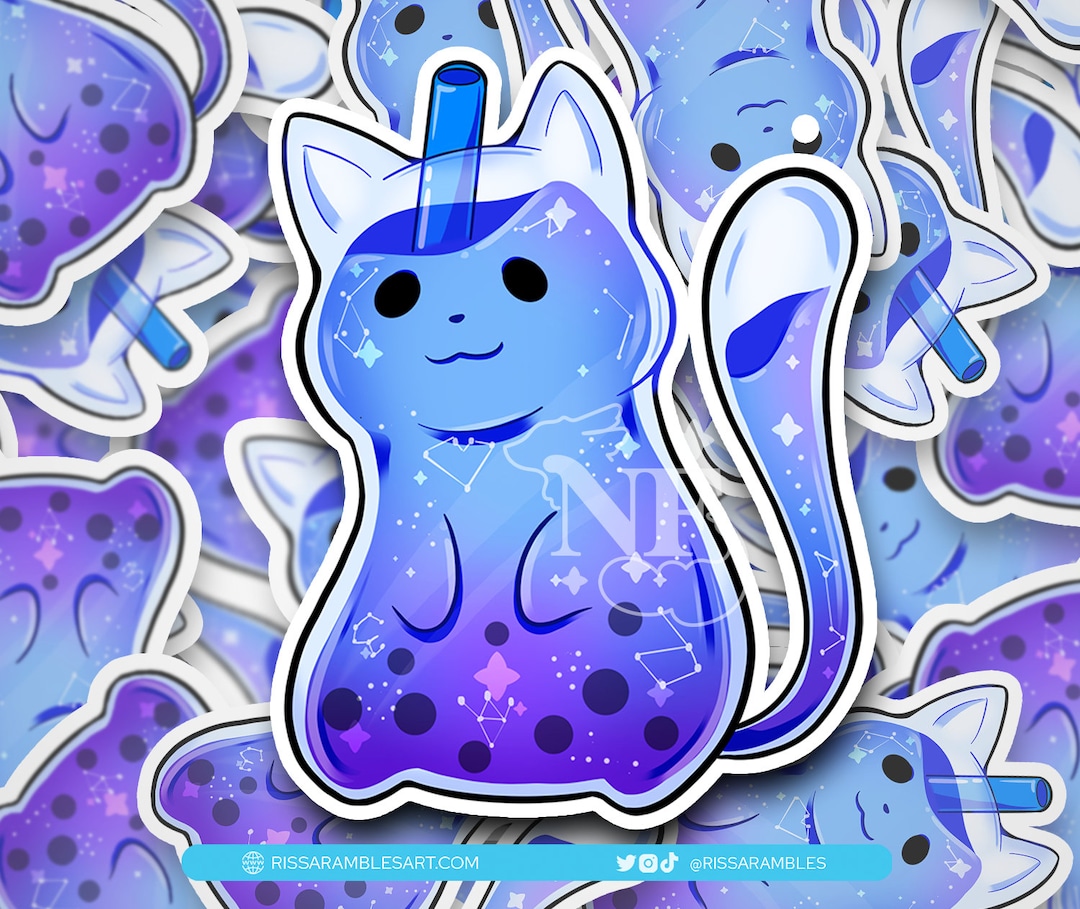 Galaxy Cat Boba Sticker | Kiss Cut Stickers | Cute Stickers, Anime ...