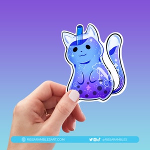 Galaxy Cat Boba Sticker | Kiss Cut Stickers | Cute Stickers, Anime ...