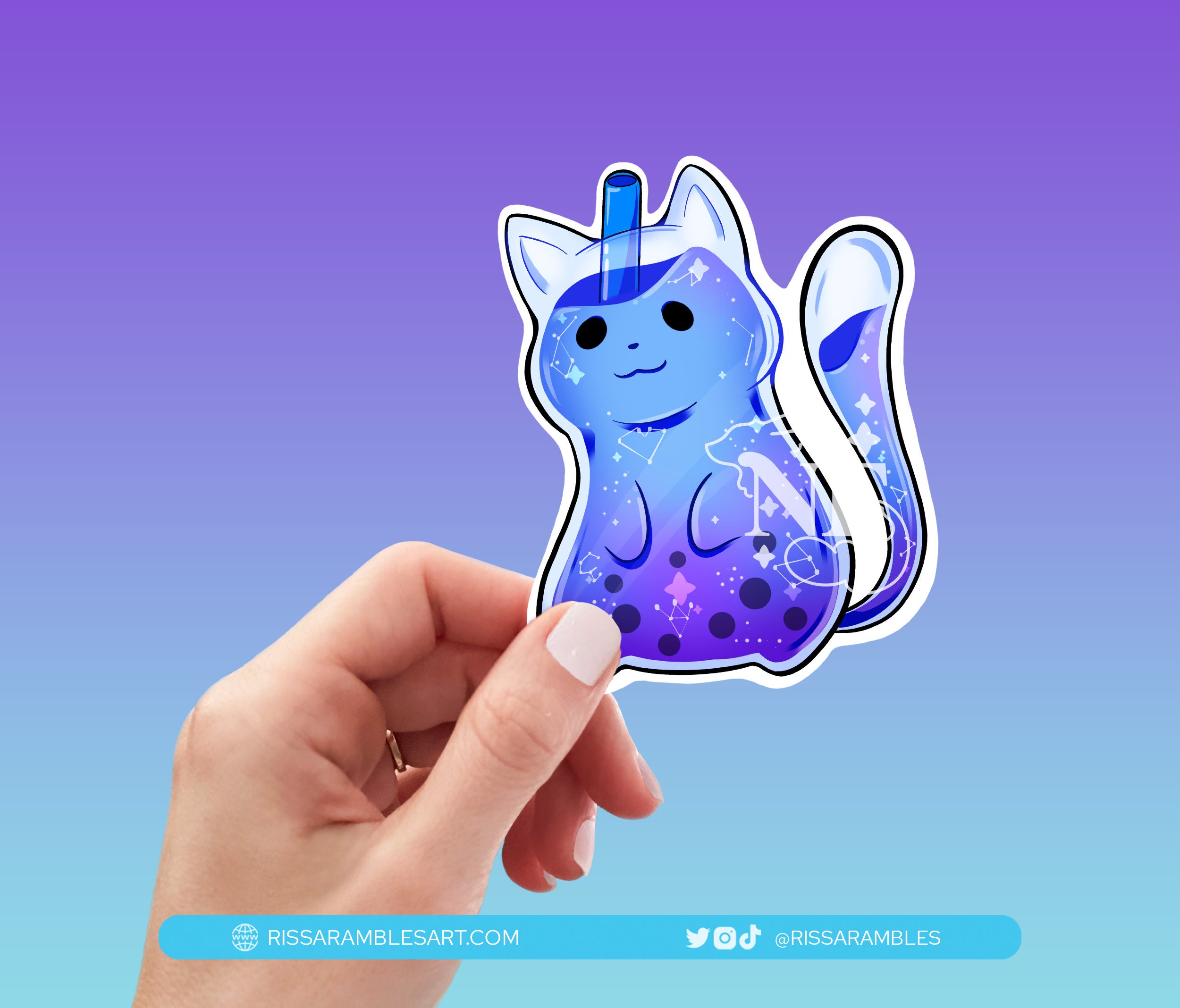 Galaxy Cat Boba Sticker | Kiss Cut Stickers | Cute Stickers, Anime ...