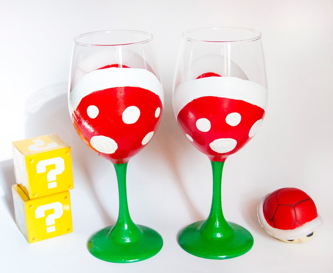 Video Game Inspired Hand Painted Stemmed Wine Glass - Etsy