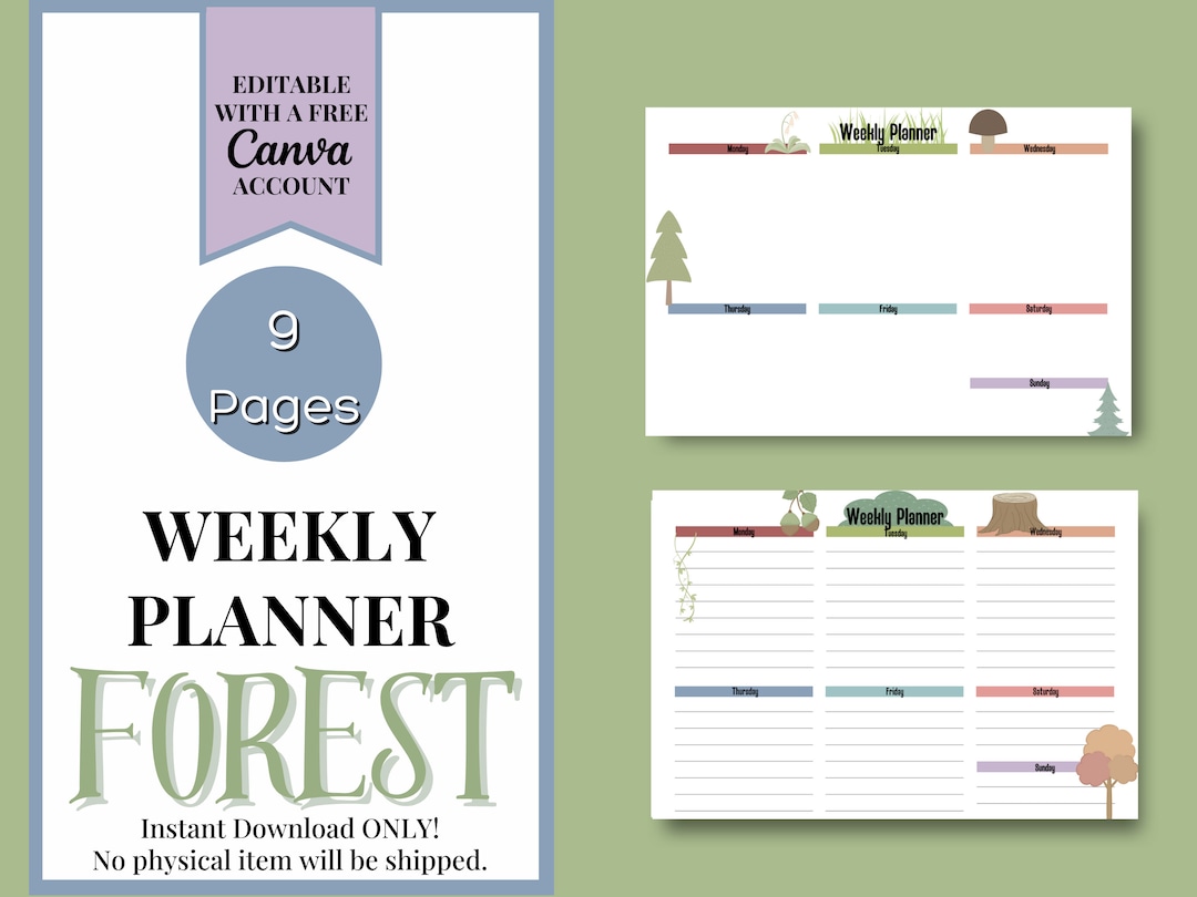 Forest Themed Weekly Planner Printable - Instant Download - Etsy