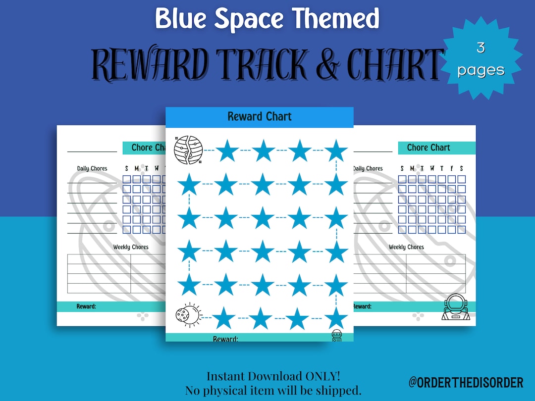 Blue Space Themed Kids Reward Chart With Tracker - Galaxy Adventure ...