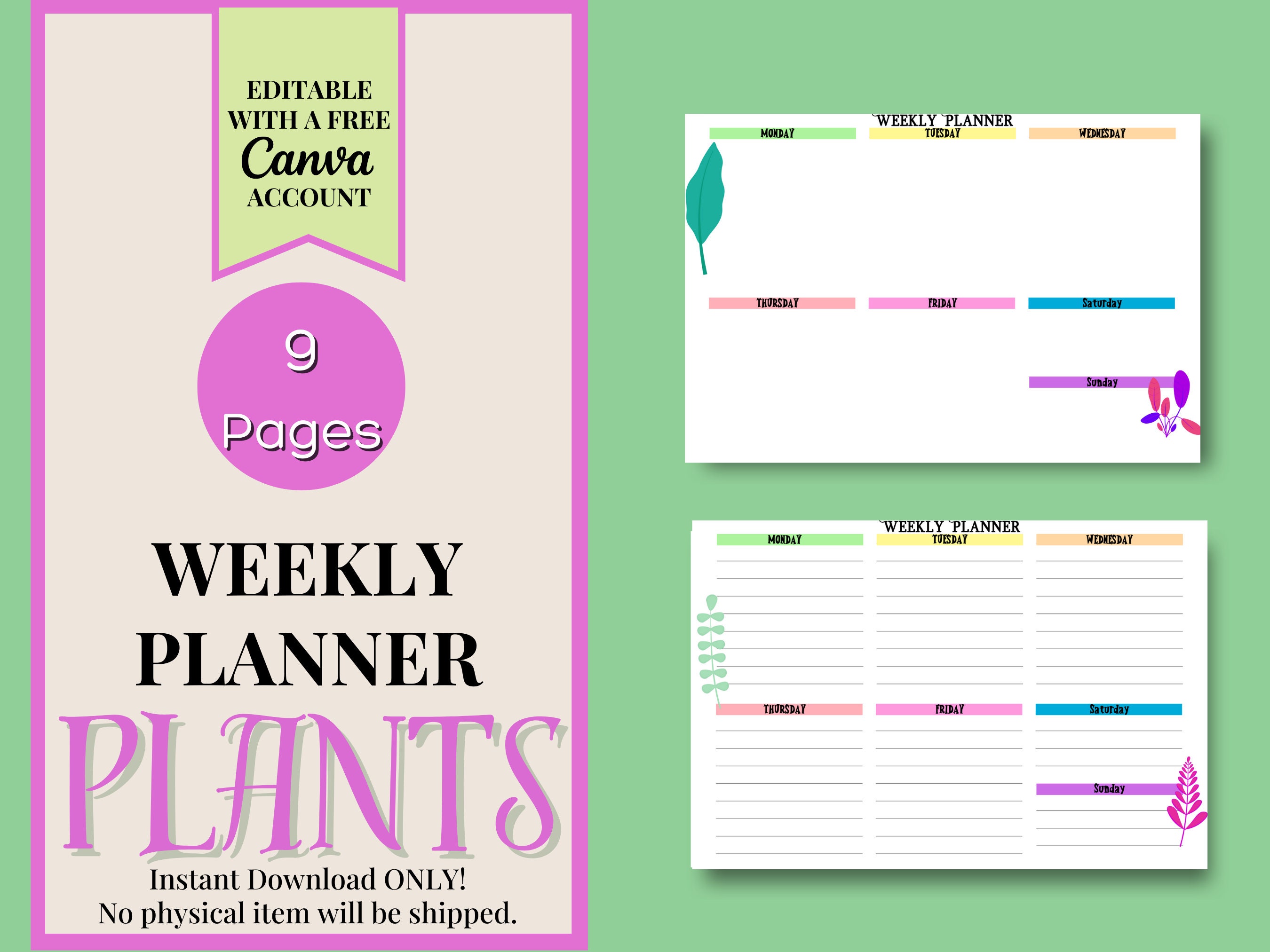 Plants-themed Weekly Planner - Printable Weekly Planner, Instant ...