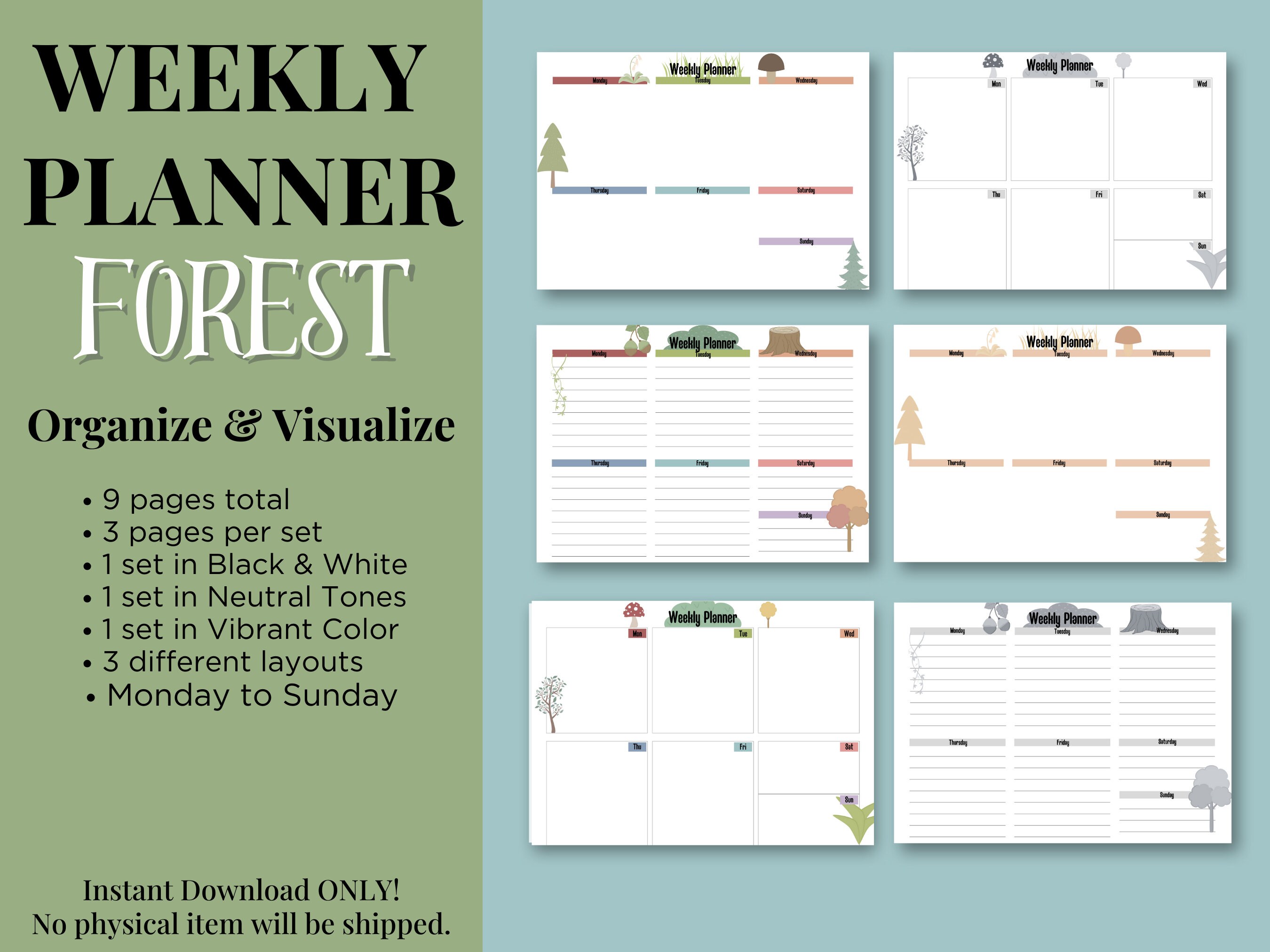 Forest Themed Weekly Planner Printable Instant Download - Etsy
