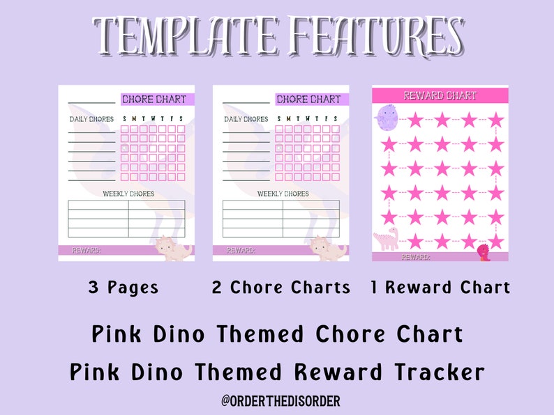 Pink Dino Kids Reward Chart & Tracker - Instant Download, Print at Home ...