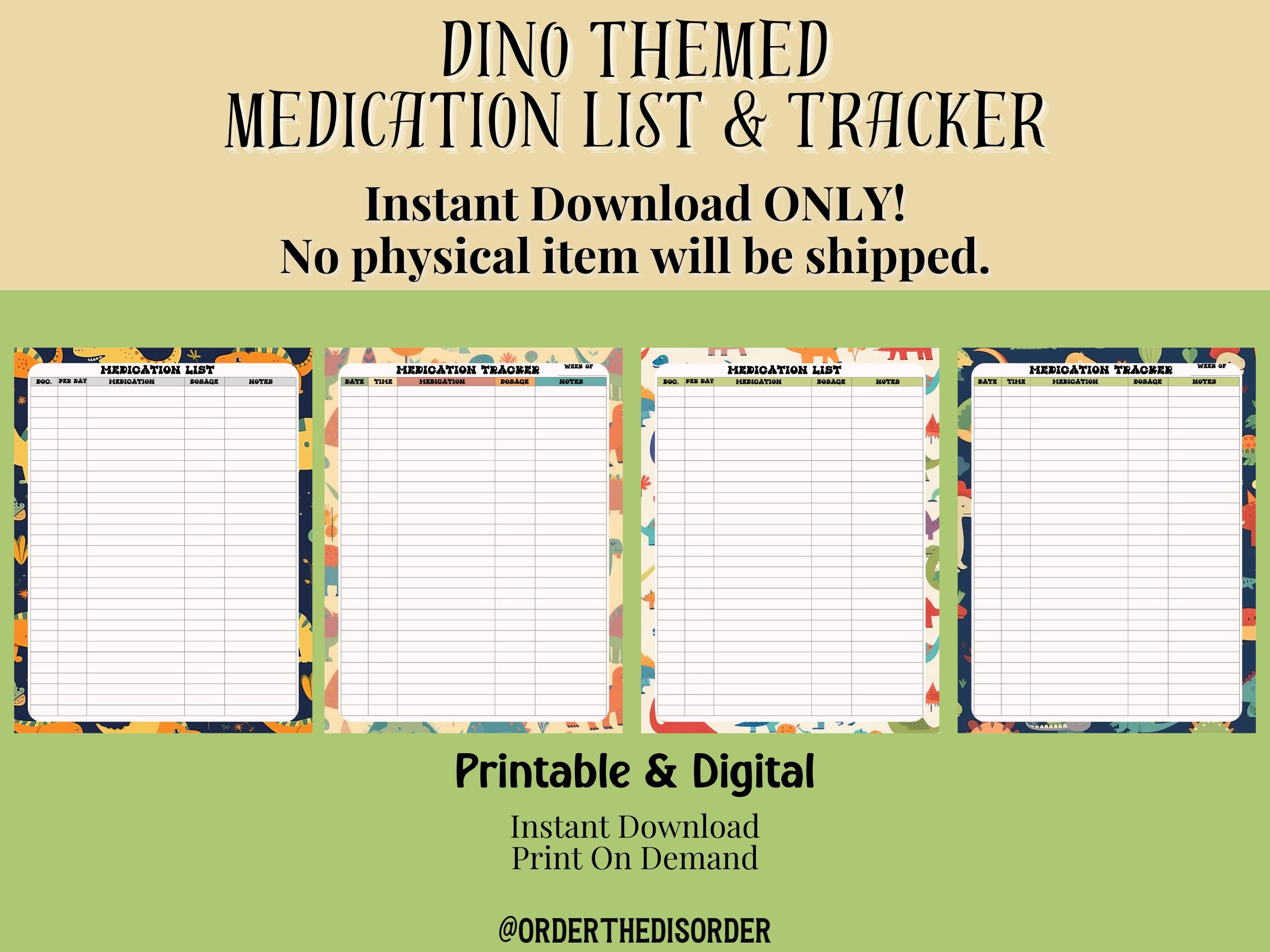 Dino-mite Medication List and Tracker - Instant Download - Print on ...