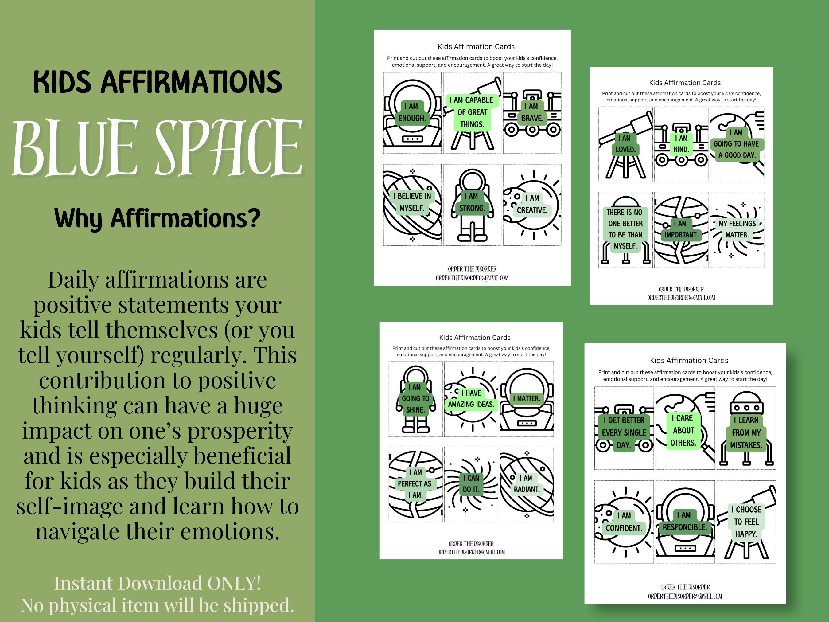 Green Space Kids Affirmation Cards, Kids Affirmations, Kids Affirmation ...