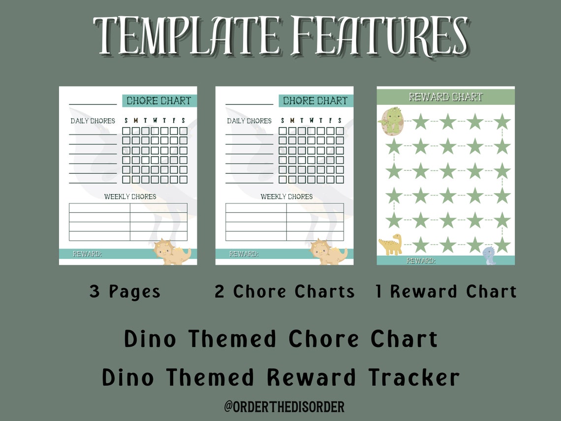 Dino Themed Reward Chart & Tracker Instant Download, Printable Green ...