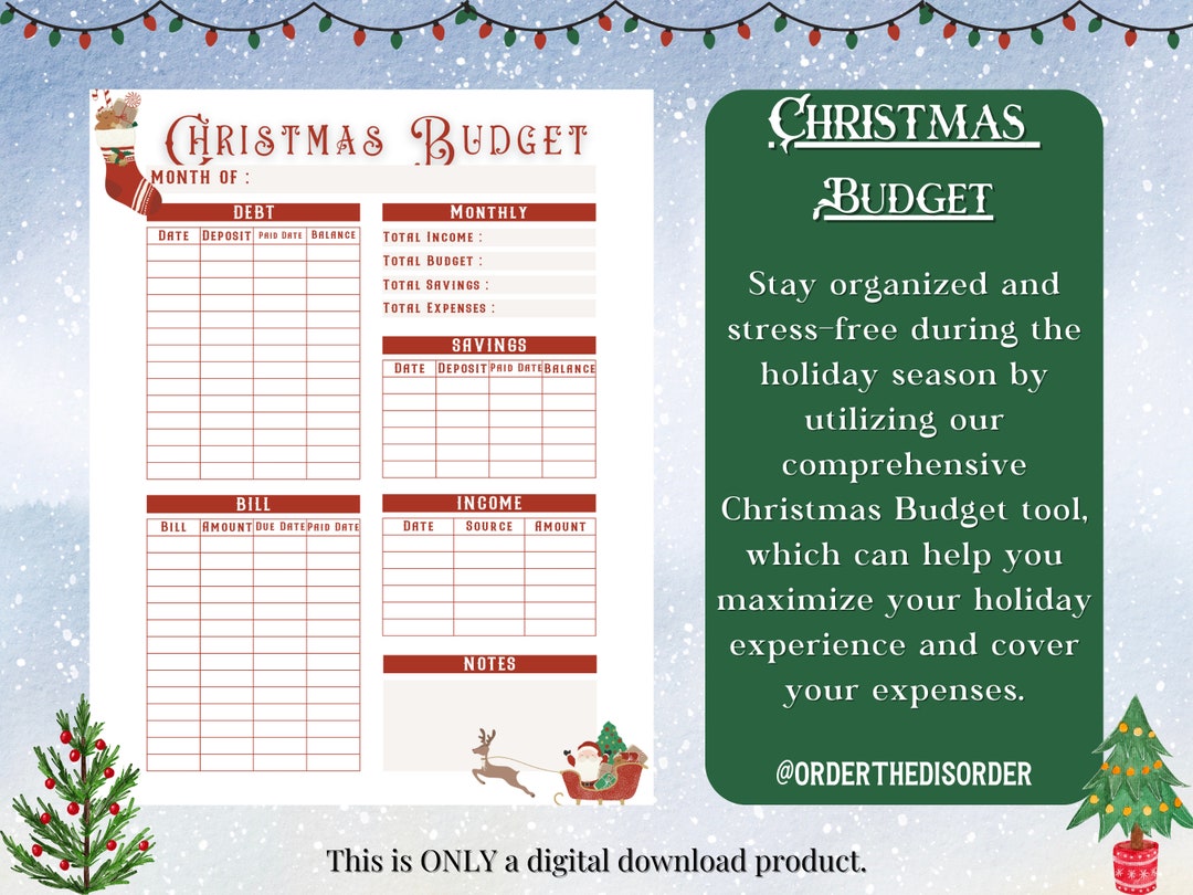 Instant Download Christmas-themed Monthly Budget Holiday Savings ...