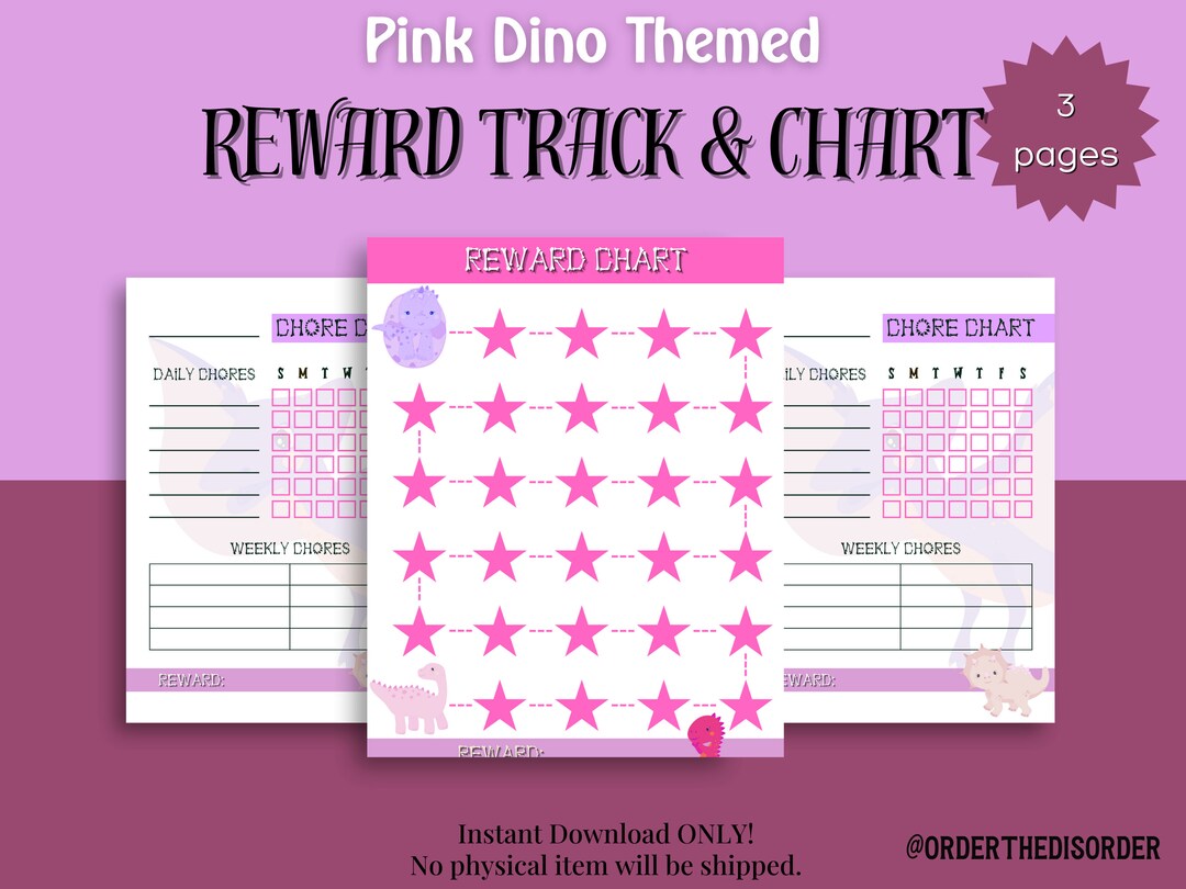 Pink Dino Kids Reward Chart & Tracker - Instant Download, Print at Home ...