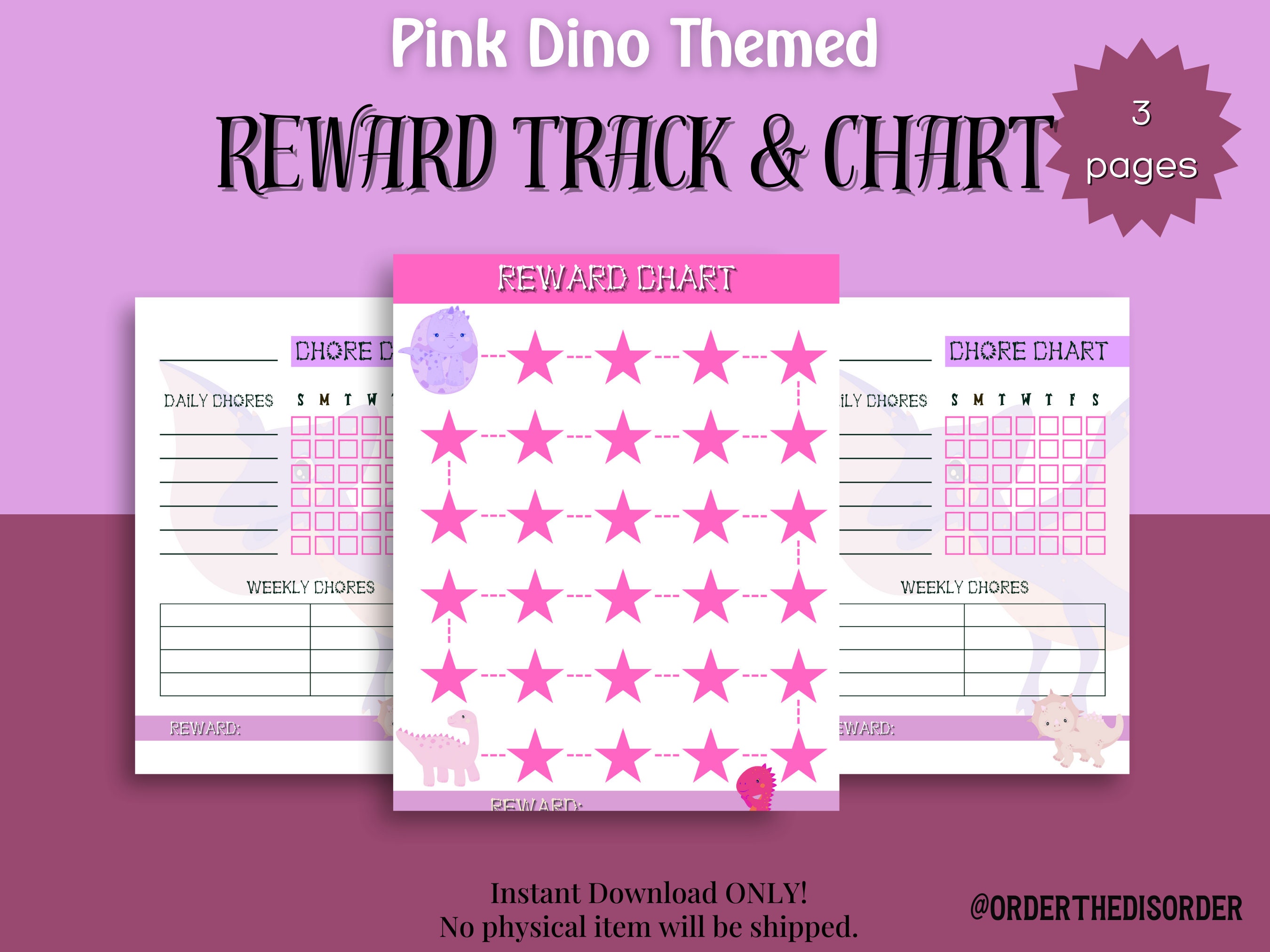 Pink Dino Kids Reward Chart & Tracker - Instant Download, Print at Home ...