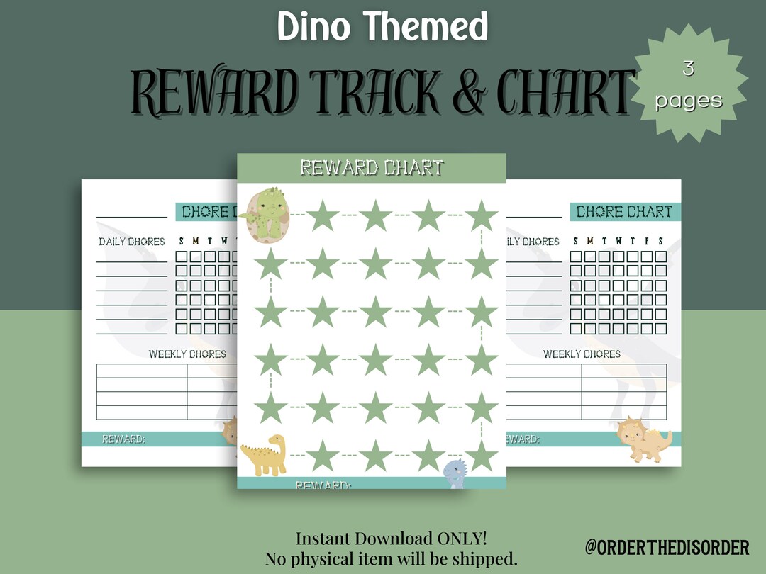 Dino Themed Reward Chart & Tracker - Instant Download, Printable Green ...