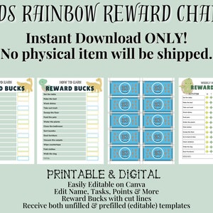 Kids Editable Dino Reward Chart With Reward Bucks, Reward Bucks for ...