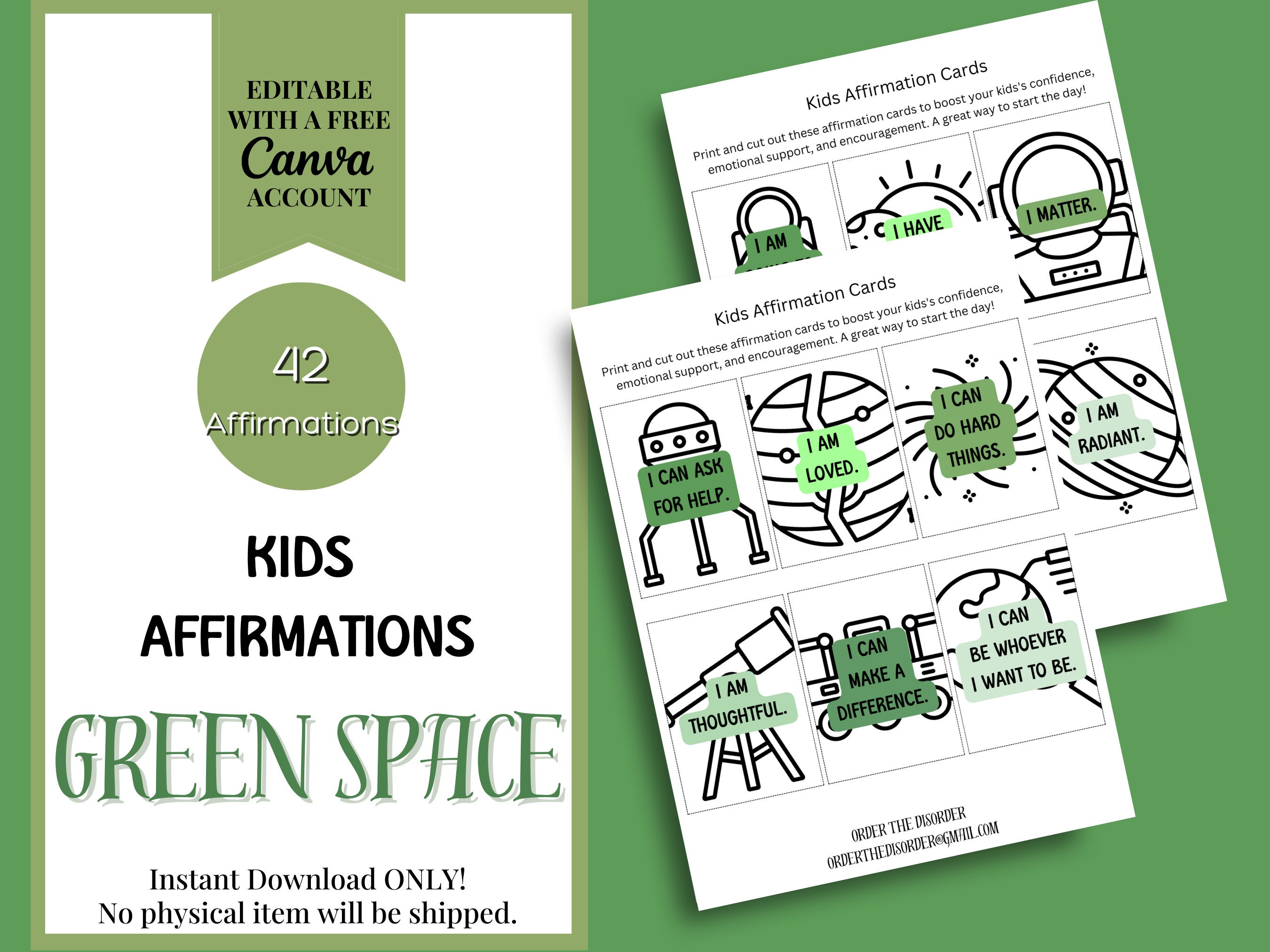 Green Space Kids Affirmation Cards, Kids Affirmations, Kids Affirmation ...