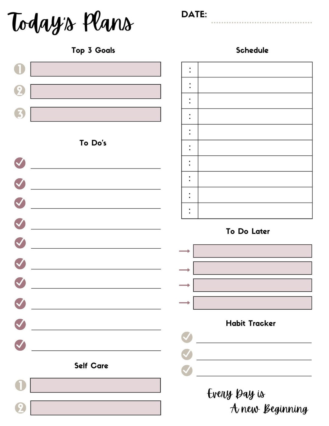 Easy Daily Planner Printable Digital Download PDF to Do List Habit ...