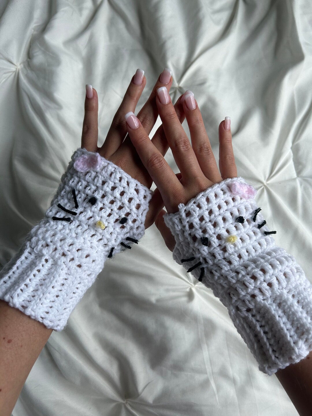 Hello Kitty Fingerless Gloves, Sanrio Crochet - Etsy