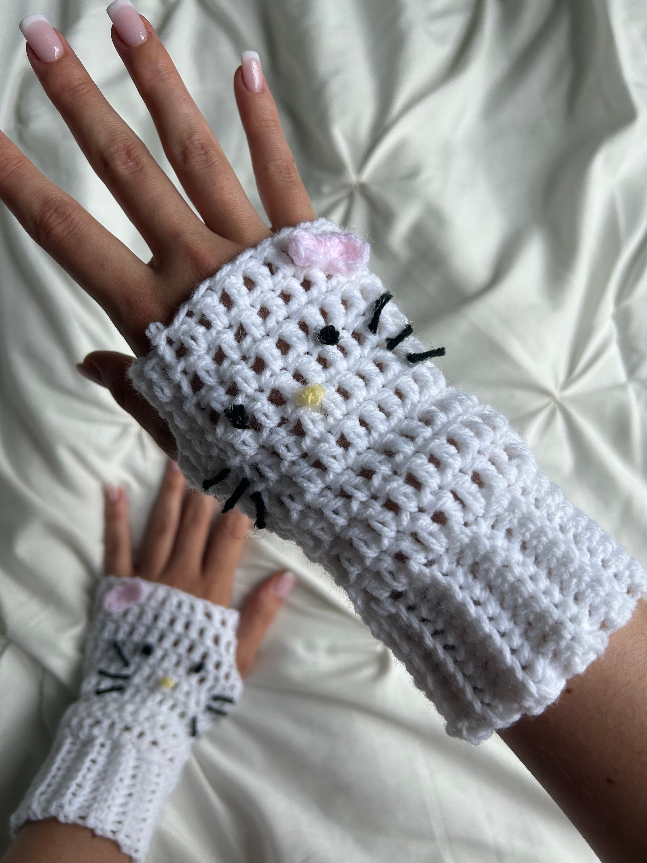 Hello Kitty Fingerless Gloves, Sanrio Crochet - Etsy
