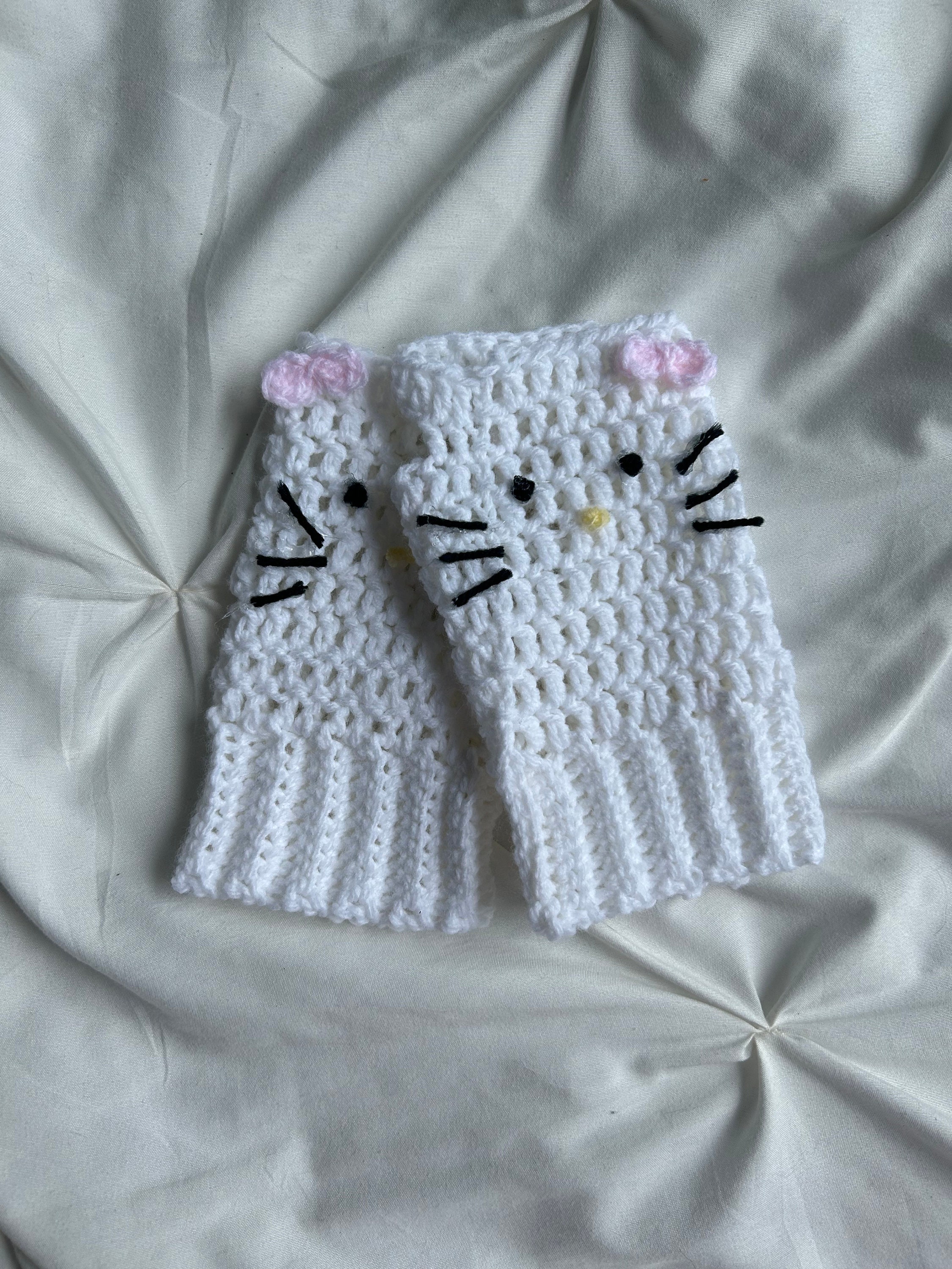 Hello Kitty Fingerless Gloves, Sanrio Crochet - Etsy