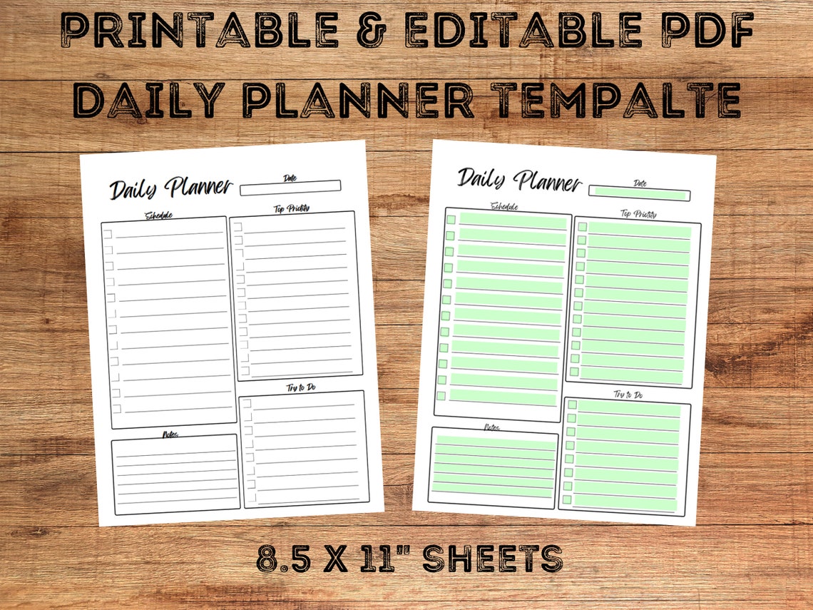 Daily Planner Printable PDF Instant Download Editable PDF Daily Planner ...